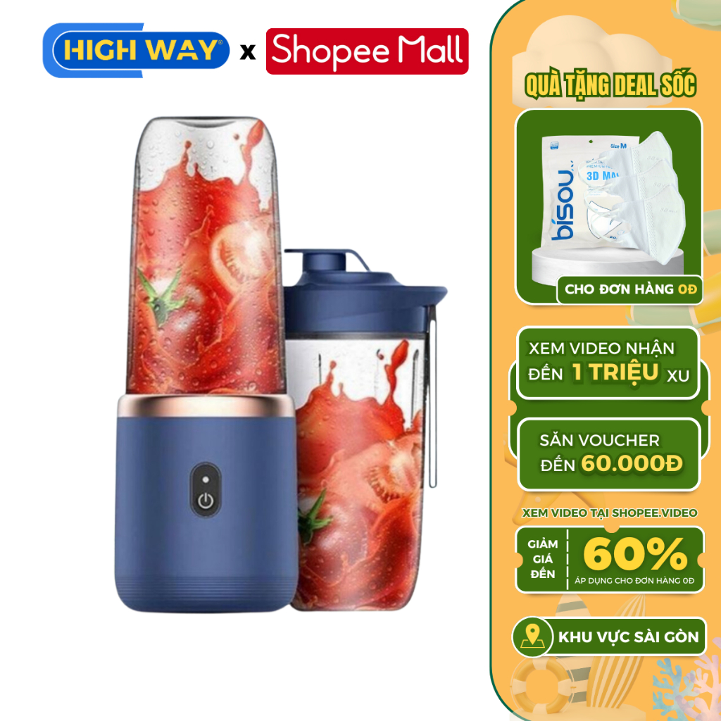 Máy Xay Sinh Tố Cầm Tay HIGHWAY, Máy Xay Sinh Tố Dung Tích 300ml Sạc ...