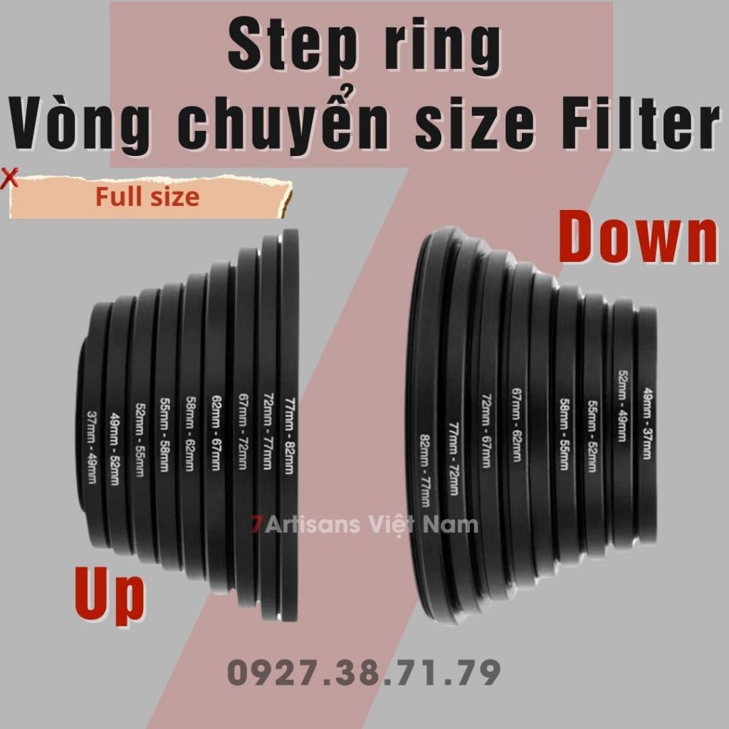 Đủ size Step DOWN ring - Vòng chuyển size Filter của ống kính - Full size từ 37mm 49mm 52mm 55mm ...