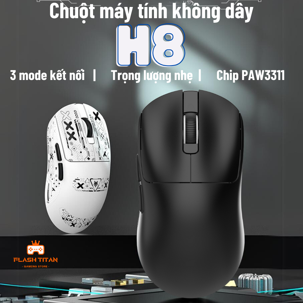 Chuột Máy Tính Không Dây Xunfox H8 - Chip PAW3311 Mạnh Mẽ - 3 Chế Độ Kết Nối - Trọng lượng Siêu ...