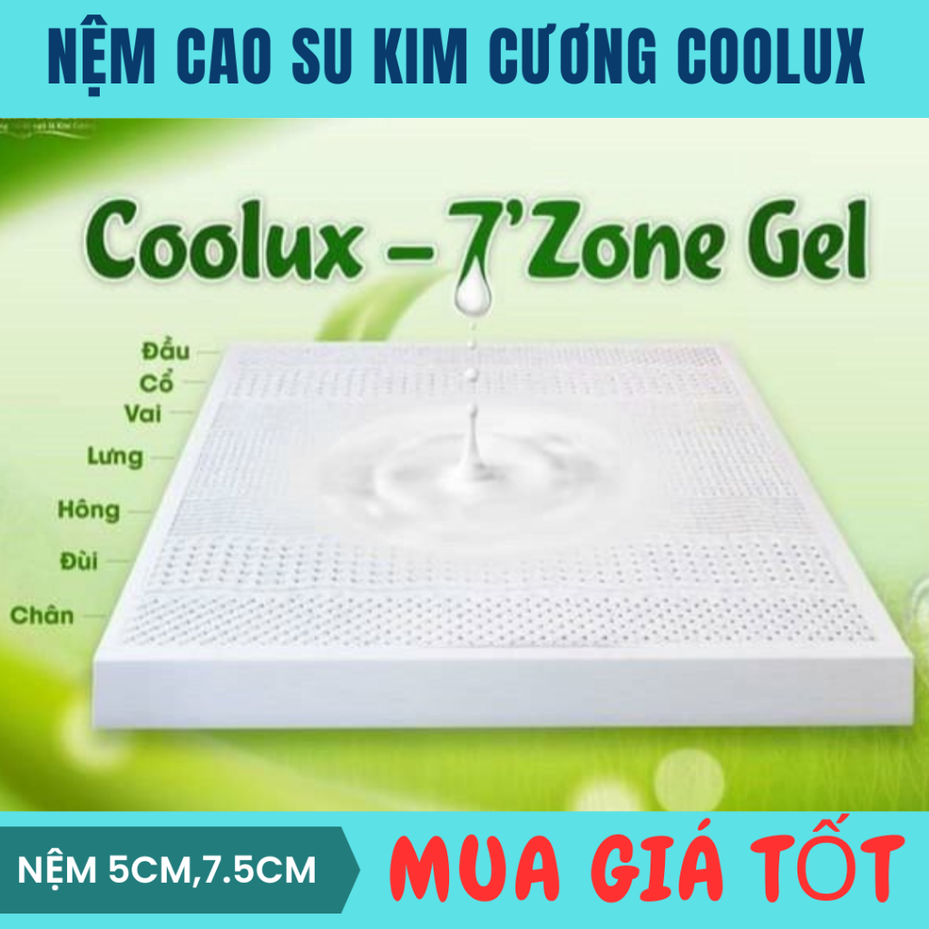 Nệm cao su thiên nhiên Kim Cương coolux 7 vùng 5cm, 7.5cm | Shopee Việt Nam