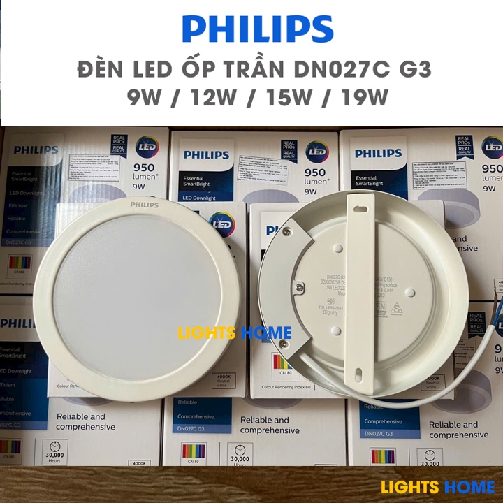 Đèn LED Ốp trần Philips DN027C G3 tròn, lắp nổi, vỏ kim loại | Shopee Việt Nam