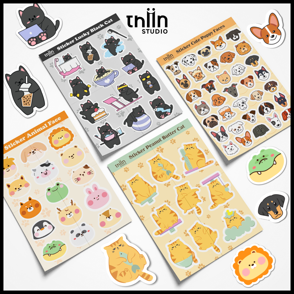 Sticker mèo meme, hình dán chó THIIN STUDIO, sticker cute trang trí sổ ...
