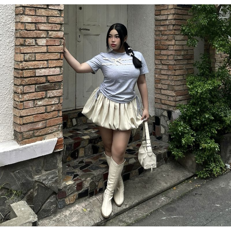 Áo thun cổ tròn phối ren, rút dây cột nơ form vừa có Bigsize L016 ...