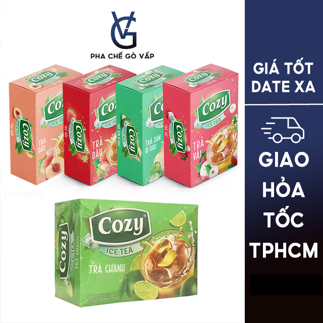 Trà Cozy Ice Tea hòa tan đào, dâu, vải, chanh, bí đao hộp 240g (16 gói ...