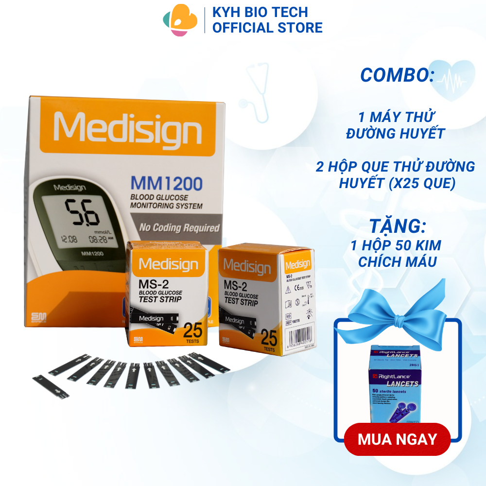 [Combo Tiện Lợi] Máy Đo Đường Huyết Medisign MM 1200 và 02 Hộp 25 Que ...