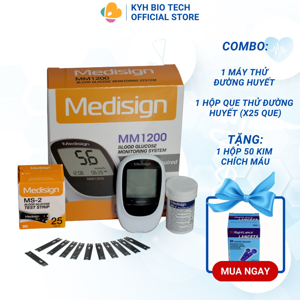 [Combo Thông Minh] Máy Đo Đường Huyết Medisign MM 1200 và Hộp 25 Que ...