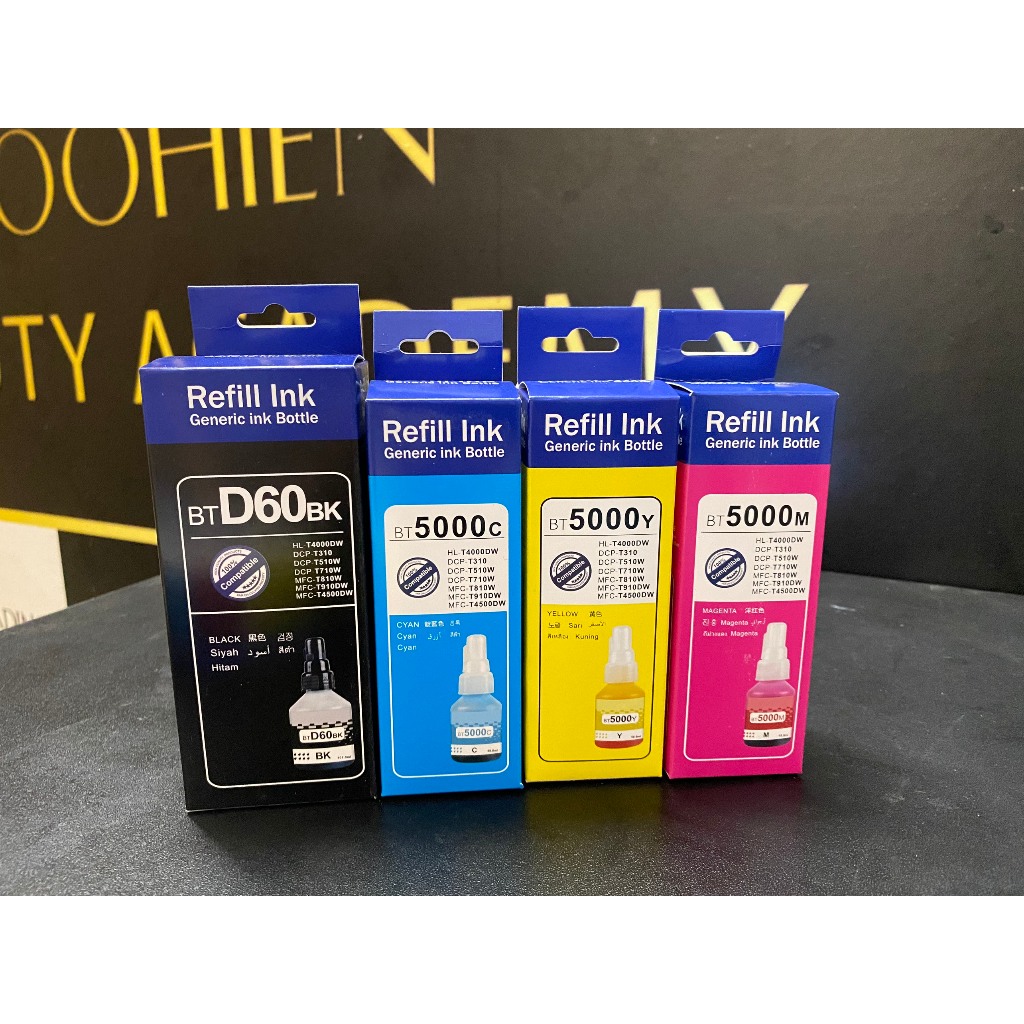 Bộ mực in phun Brother (BT-D60BK + BT5000C/M/Y) Thích hợp cho máy in T310/510W/710W/MFC-T810W ...