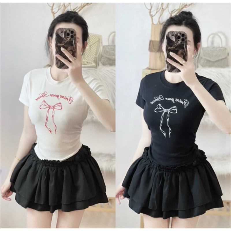Áo Thun Nữ , Áo Babytee 2 Màuuu Nơ | Shopee Việt Nam