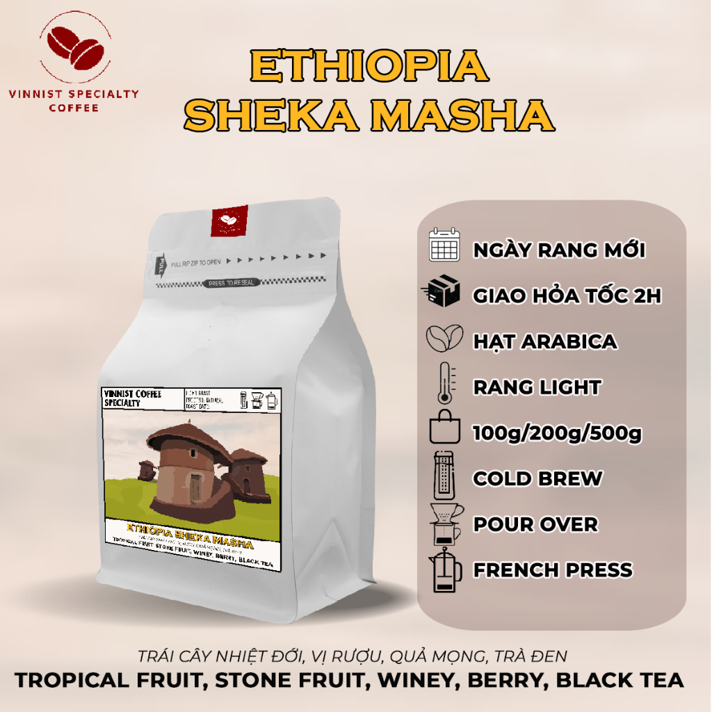 Cà phê Arabica Ethiopia Sheka Masha - Vinnist Specialty Coffee | Shopee ...