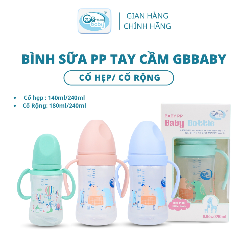 [Gb-Baby Chính Hãng] Bình Sữa PP (Cổ rộng) dung tích 180ml 240ml có tay ...