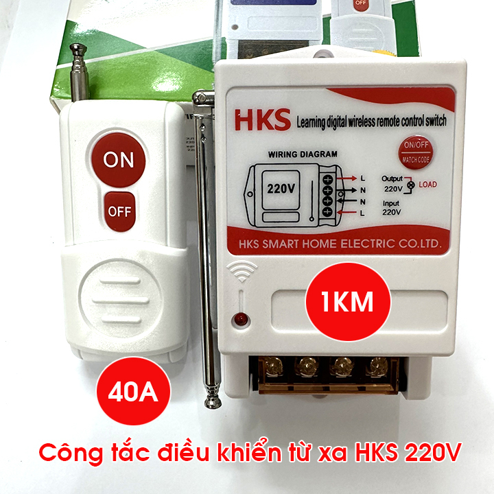 Bộ công tắc điều khiển từ xa RF cho máy bơm nước 220v 40A 1KM HKS điều khiển bật tắt máy bơm ...