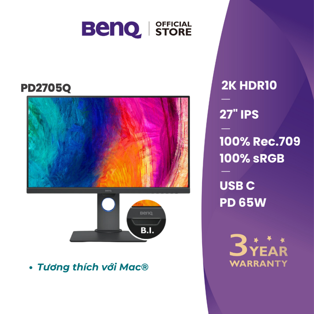 BenQ PD2705Q_Màn hình đồ họa 27 inch IPS 2K HDR10 USB-C 100% Rec.709 & 100% sRGB tương thích Mac ...