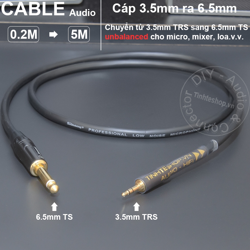 Dây 3.5 stereo sang 6.5 mono cho loa liền công suất - 1/8 TRS to 6.5mm ...