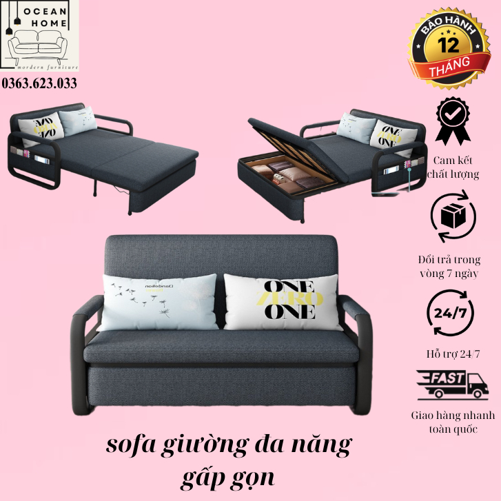 (TẶNG KÈM 2 GỐI) Sofa giường ngủ thông minh đa năng gấp gọn có hộc chứa ...