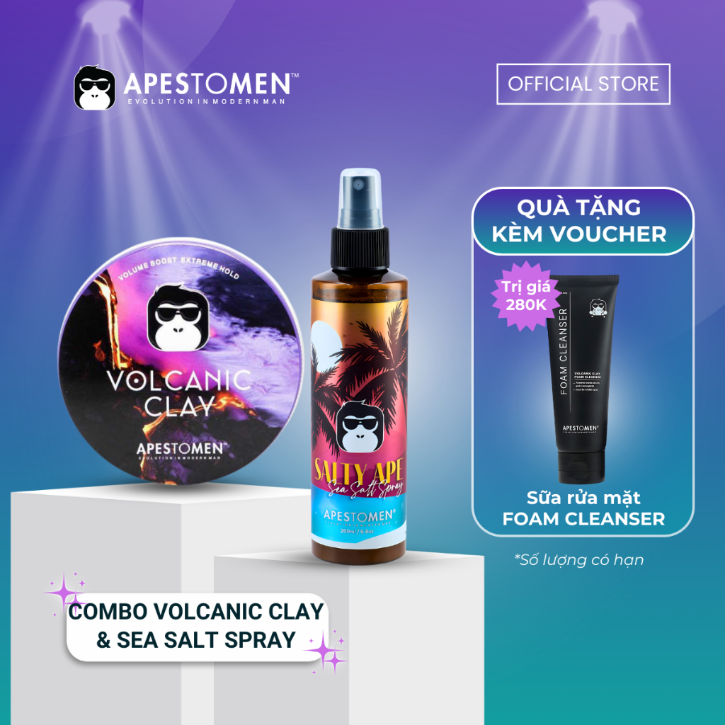 Combo APESTOMEN Volcanic Clay + Salty Ape Sea Salt Spray | Shopee Việt Nam