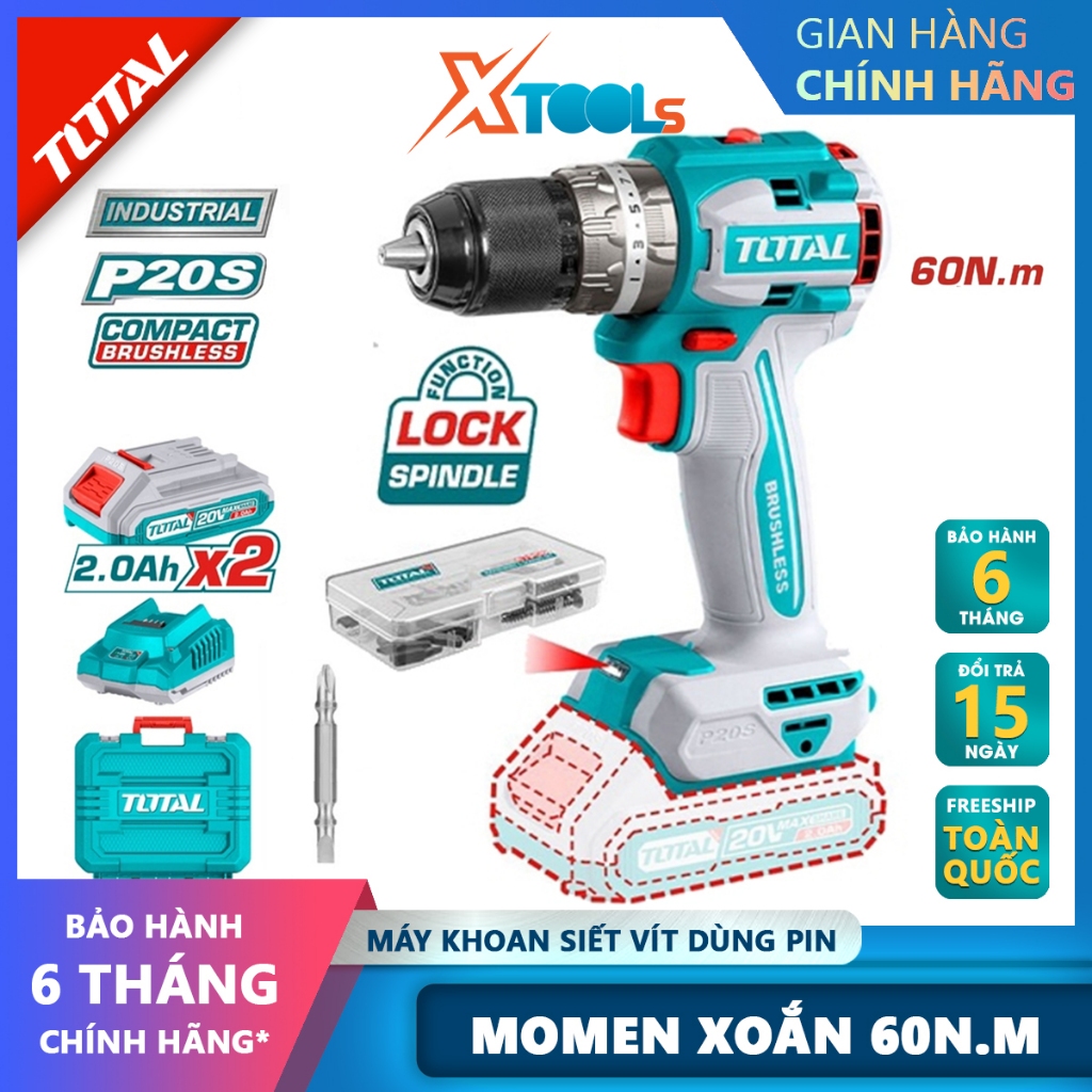TOTAL Máy khoan không chổi than 20V TDLI20602 / TDLI206021 | Shopee Việt Nam