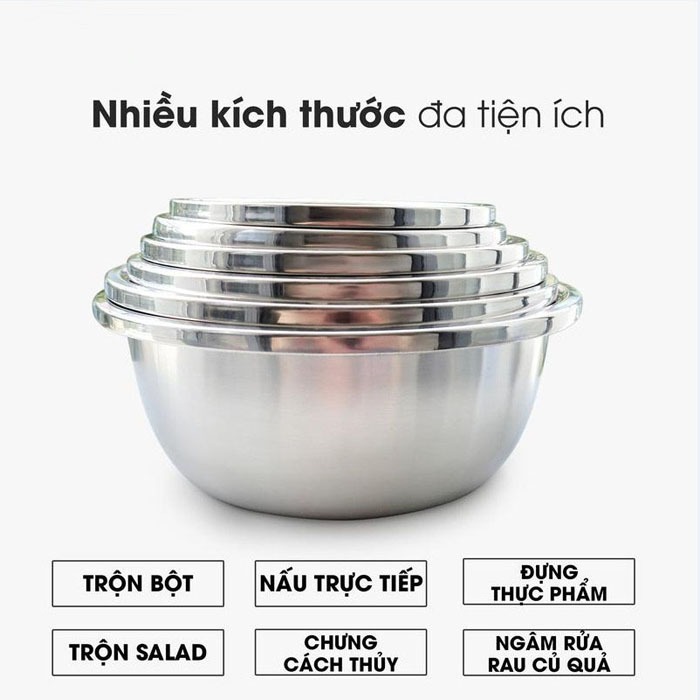 Thau Inox 304 Hàng Cao Cấp Đủ size loại dày bóng đẹp làm nồi đun nấu dùng được bếp từ bếp tiện ...