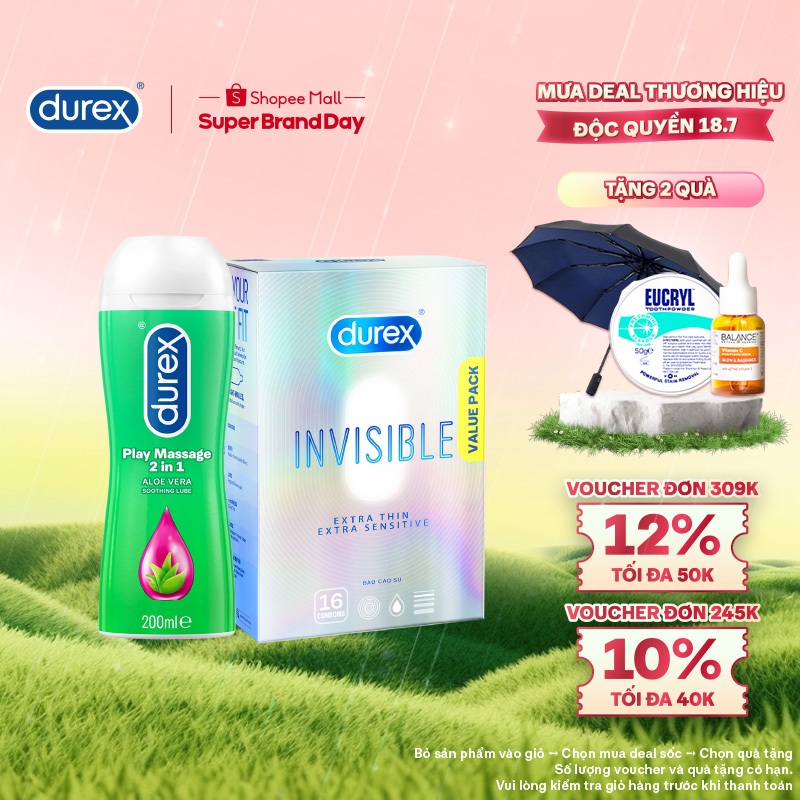 Combo Bao cao su Durex Invisible hộp 16 bao + Gel bôi trơn Durex ...