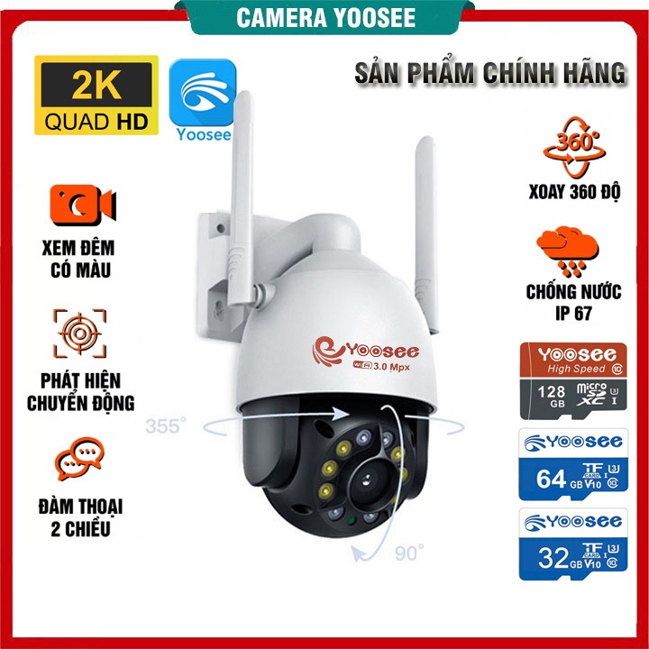 Camera WIFI Yoosee Ngoài Trời PTZ 2K [1296P] Siêu nét, góc rộng, Xoay 350°, Quay đêm có màu ...