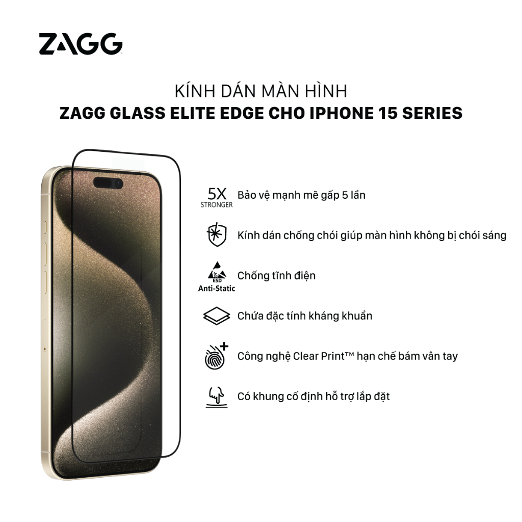 Kính dán màn hình ZAGG nhám, chống vân tay cho iPhone 15 series - Zagg Glass Elite Edge | Shopee ...