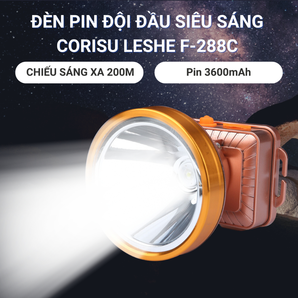 Đèn pin đội đầu siêu sáng Leishe F288 chiếu xa 200m pin trâu 3600mAh sử ...