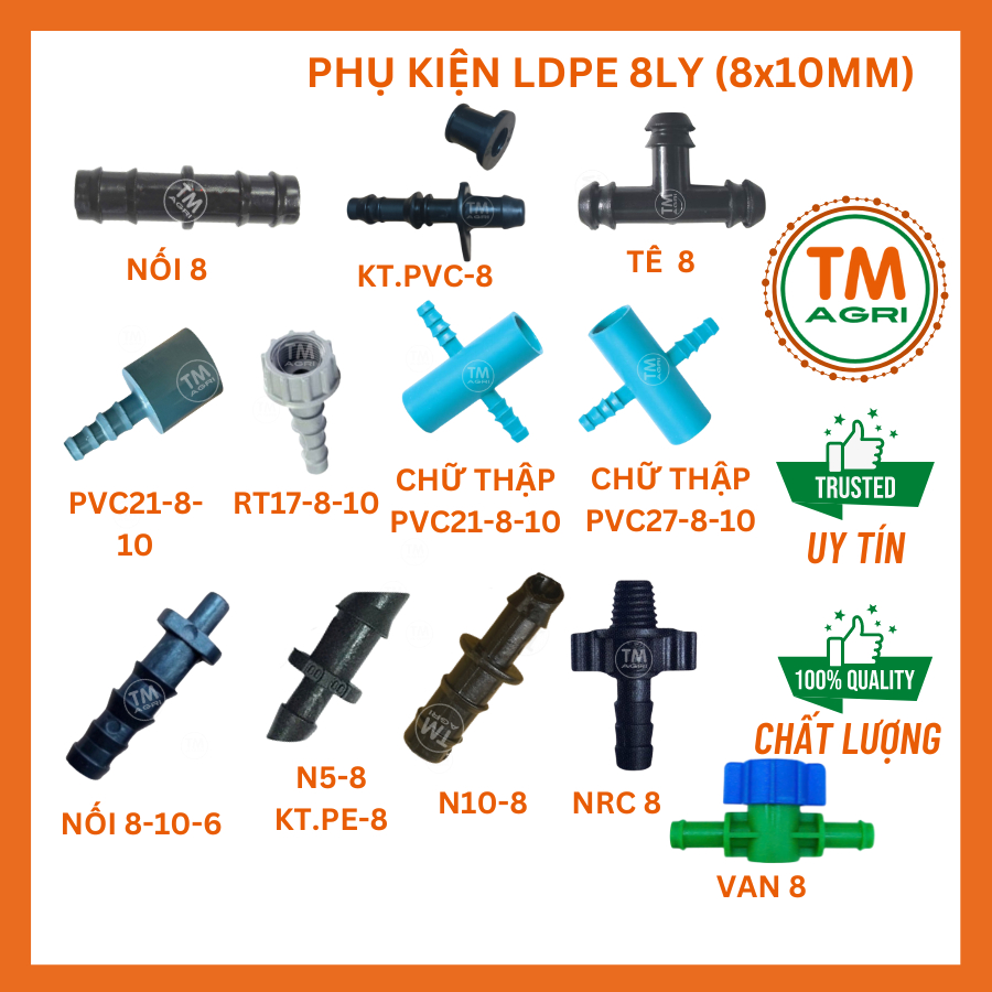 Phụ kiên ống LDPE 8ly (8x10mm)- khởi thuỷ, nối chuyển… dùng cho ống 8ly ...