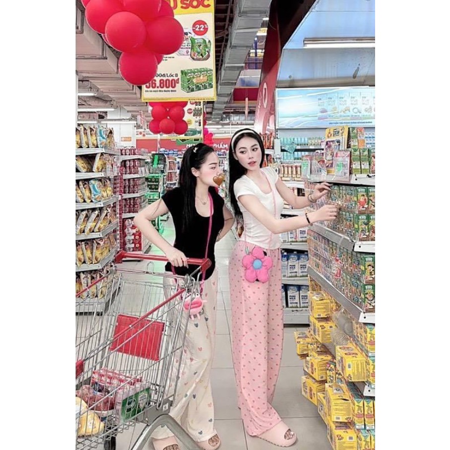 Sét bộ áo thun cổ tròn phối quần ống rộng hình tim trẻ trung thời trang_SBNT_426 | Shopee Việt Nam