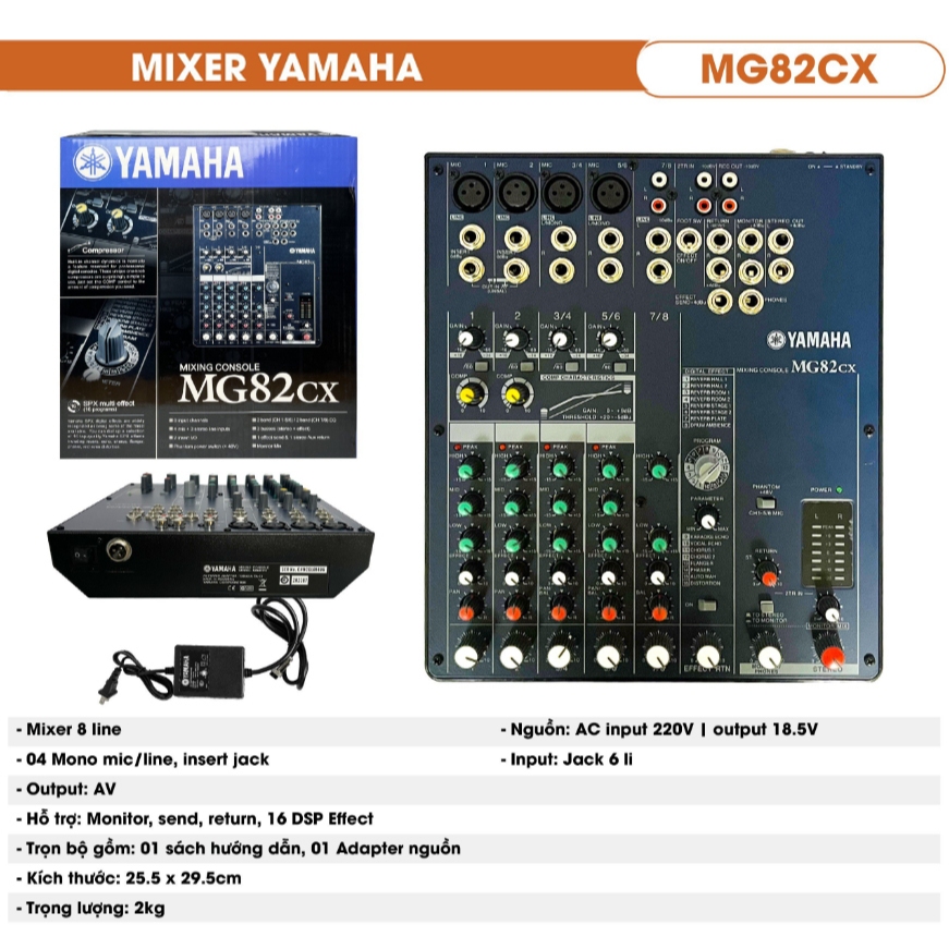 Mixer Yamaha MG82CX / Chip SPX 16 Hiệu Ứng Vang Số,Lọc EQ Kênh 3 Băng Tần Bộ lọc Âm Cao Tần,Hát ...
