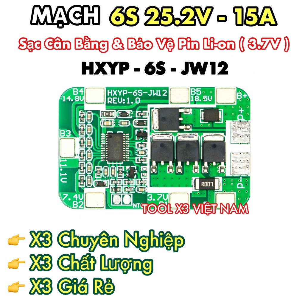 [3.7V] Mạch sạc và bảo vệ pin Li-on 6S 24V 25.2V - 15A (ToolVN ...