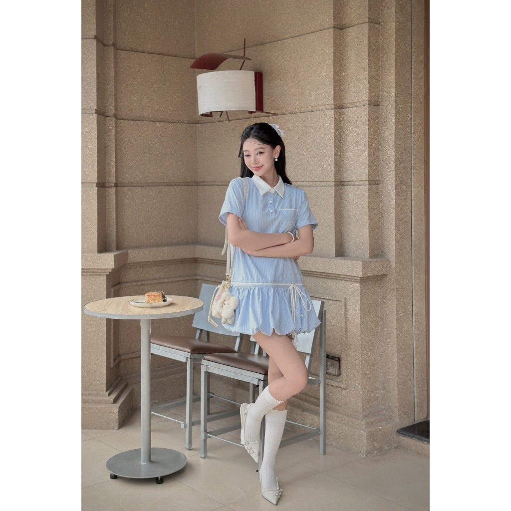 Ara - Váy thiết kế kẻ dáng suông forrm bí buộc nơ V69 | Shopee Việt Nam