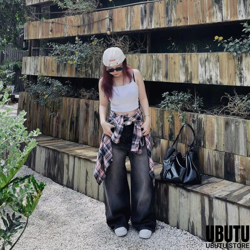 Quần Jean Ống Rộng Nam Nữ Phối Dây - FLAV BAGGY JEANS - UBTQ016 - UBUTU STORE | Shopee Việt Nam