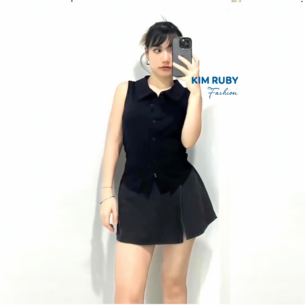Áo thun nữ ôm body cổ bẻ sát nách cài nút chất thun borip tôn dáng Kim Ruby Fashion | Shopee ...