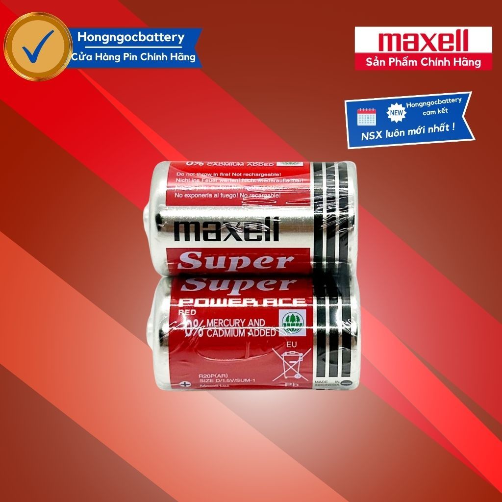 Vỉ 2 Viên Pin đại MAXELL 1,5V R20 Super power ace màu đỏ - Hàng chính ...