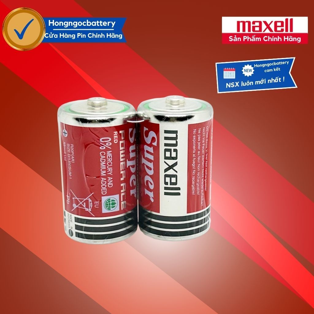 Vỉ 2 Viên Pin đại MAXELL 1,5V R20 Super power ace màu đỏ - Hàng chính ...