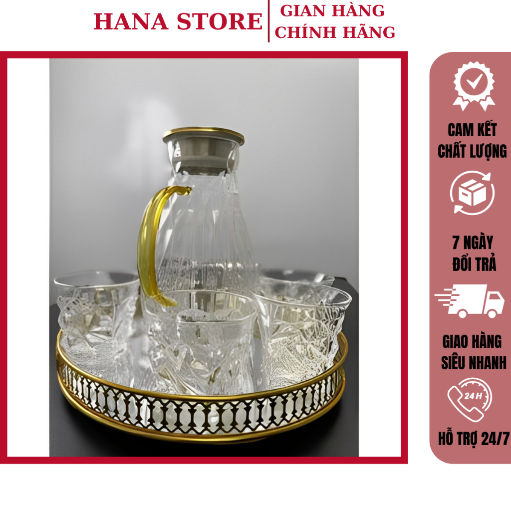 BỘ BÌNH CỐC THỦY TINH CHỊU NHIỆT HỌA TIẾT KIM CƯƠNG 1800ML + 6 CỐC THỦY TINH DÀY DẶN_M09 ...