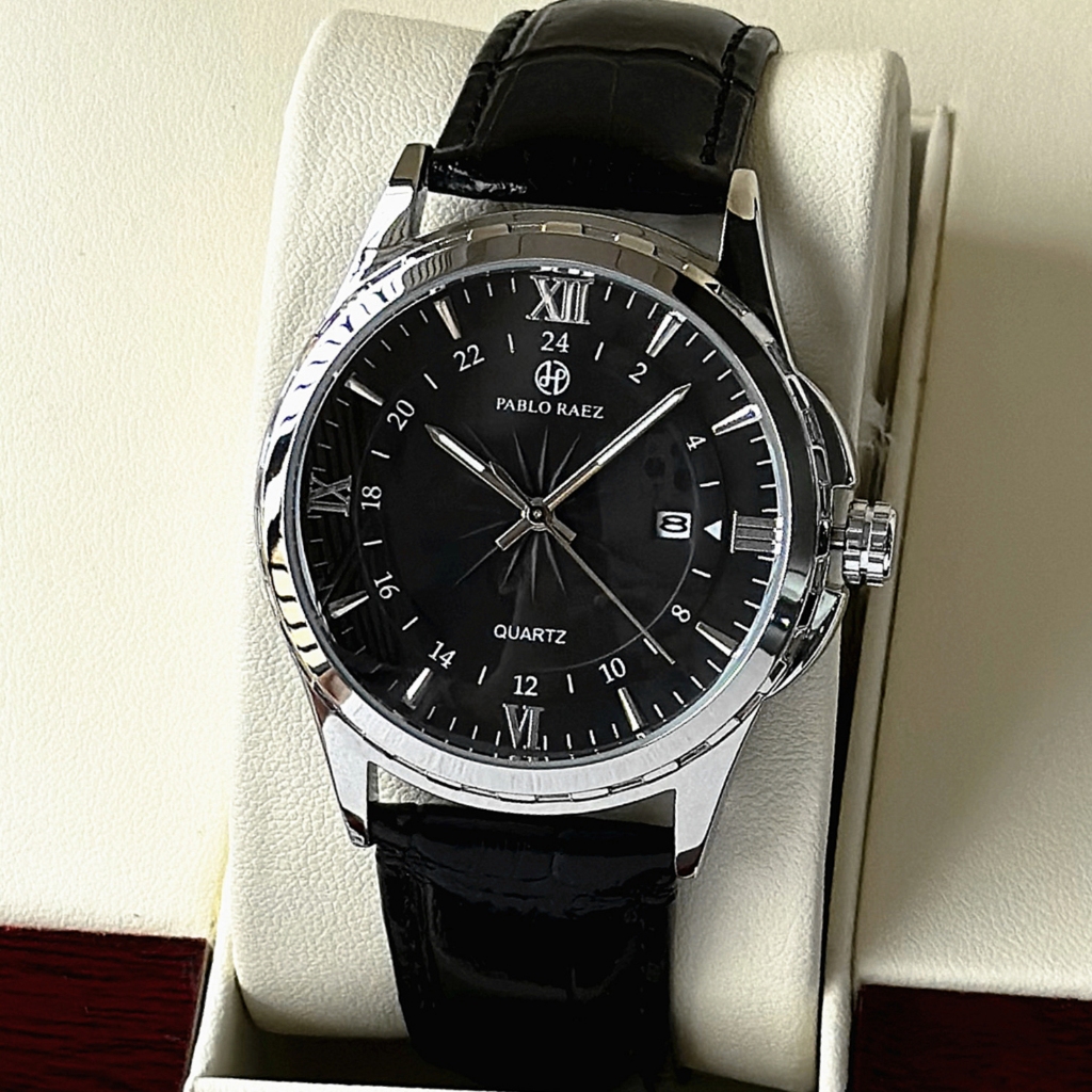Đồng hồ nam dây da chính hãng PABLO RAEZ có lịch ngày dạ quang phát ...