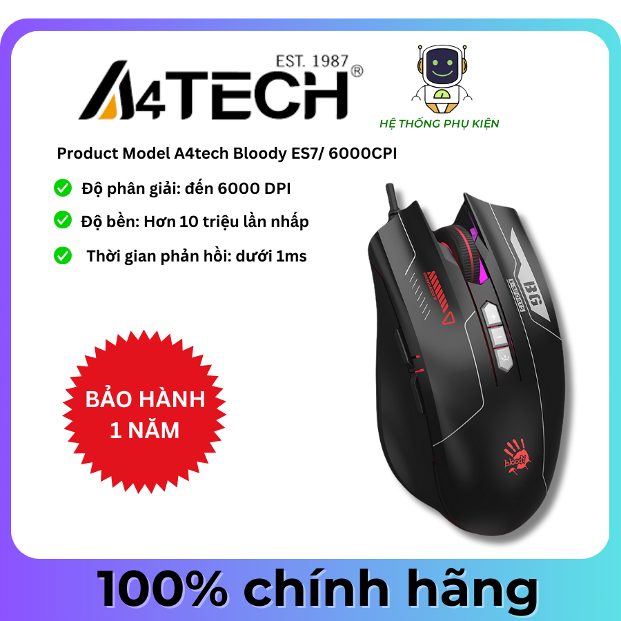 Chuột Chơi Game Thể Thao A4tech Bloody ES7/ 6000CPI 5 Cấp/ Led RGB 16 Triệu Màu | Shopee Việt Nam