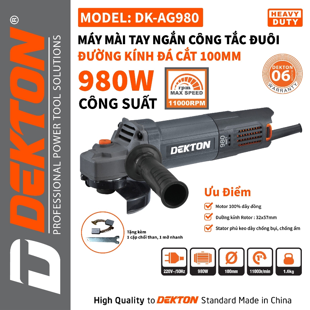 Máy mài cầm tay DEKTON DK-AG980, Công suất 980W, Công tắc đuôi, Tặng 1 cặp chổi than | Shopee ...