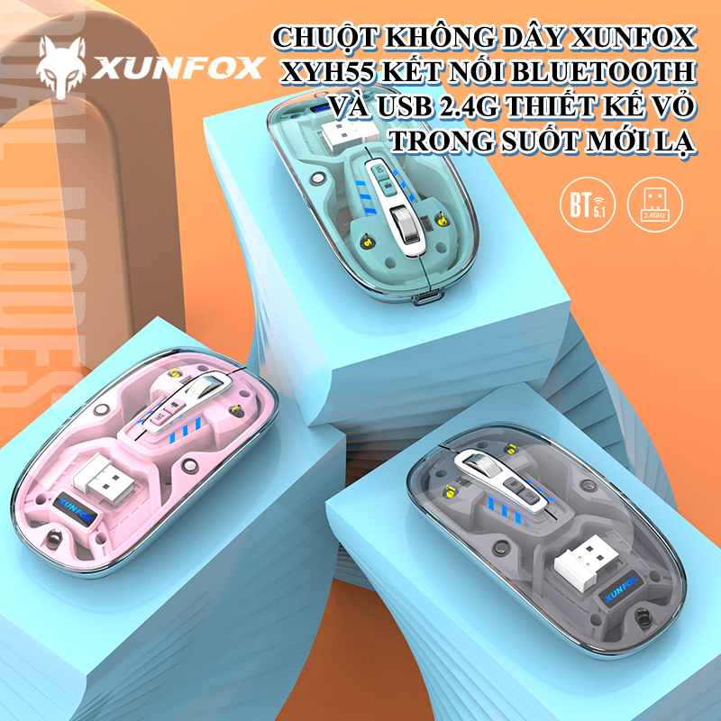 Chuột không dây XUNFOX XYH55 thiết kế vỏ ngoài trong suốt kết nối ...