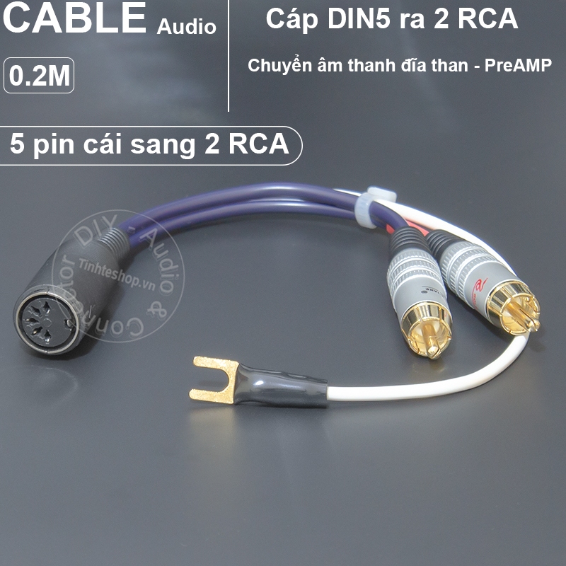Dây 5pin cái sang 2 đầu hoa sen AV cho đĩa than đến PreAMP - Din 5p to 2 RCA audio cable for ...