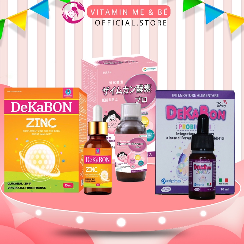 Combo ăn ngon tăng cân Dekabon gồm Men vi sinh, Kẽm, Zymucans Enzym Pro ...