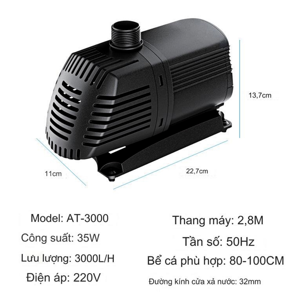 Máy bơm nước ATMAN AT3000 35W, 3000L/Hr lọc nước hồ cá koi, bơm sinh ...