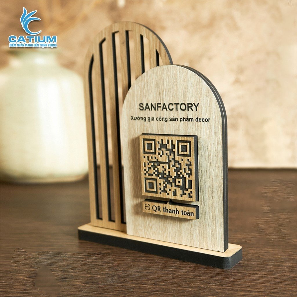 [Chọn mẫu] Bảng quét mã QR khắc gỗ nội dung theo yêu cầu đẹp sang trọng ...