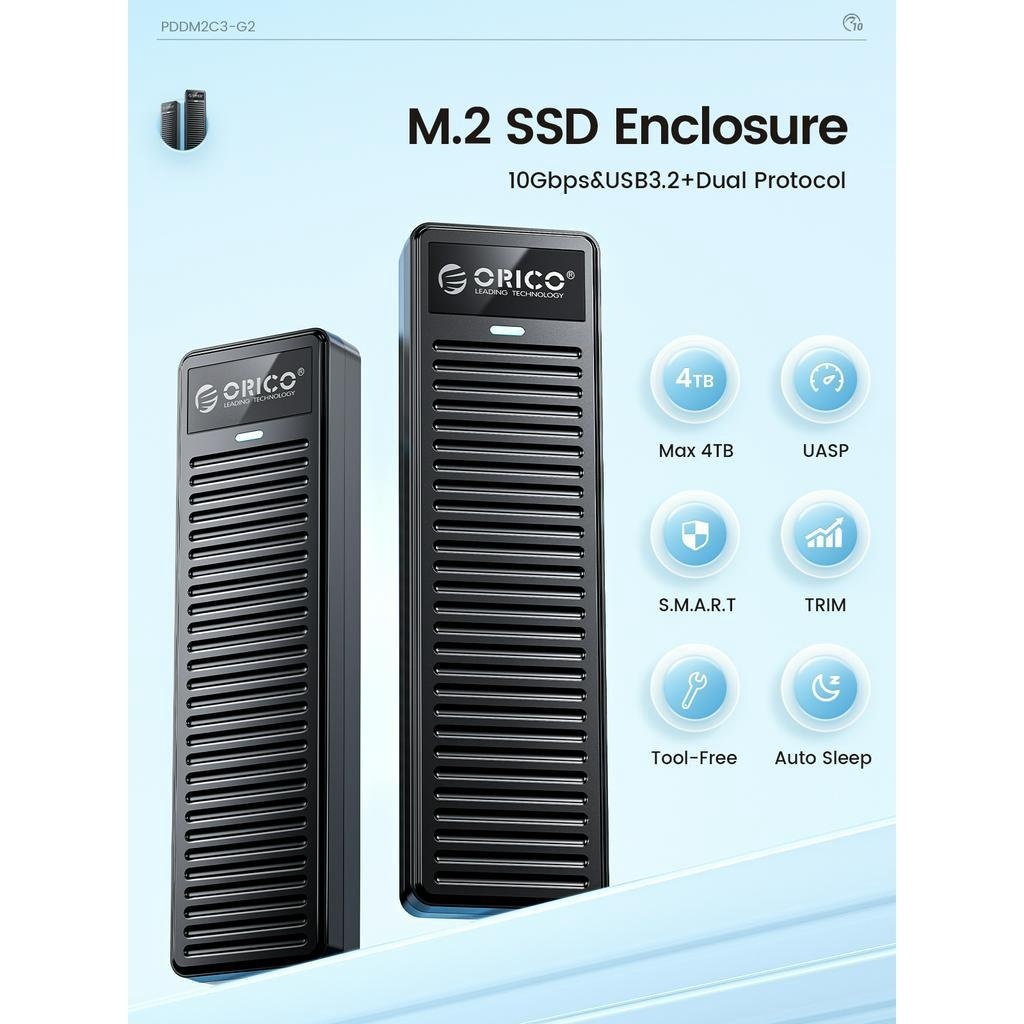 Box ổ cứng SSD M.2 SATA | NVME Type C USB3.1 GEN2 10Gbps ORICO PDDM2C3 ...