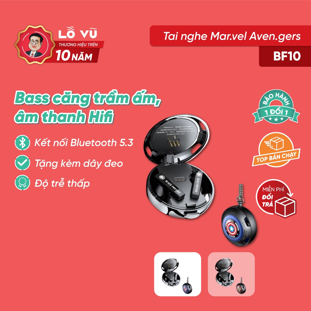 Tai nghe Mar.vel Aven.gers BF10, Bluetooth 5.3, Pin lên tới 5 giờ | Shopee Việt Nam
