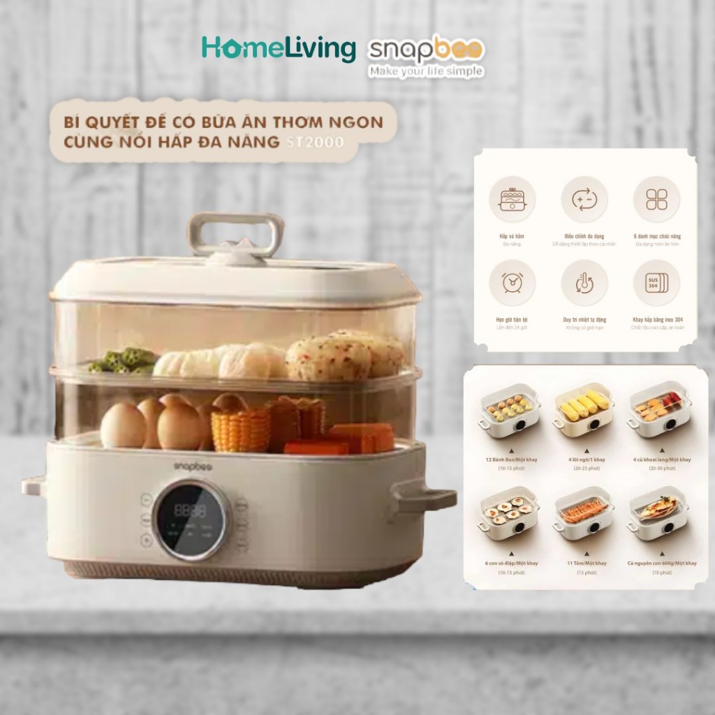 Nồi hấp hơi nước SNAPBEE ST2000 20L ( Hấp, hầm, lẩu, chiên, xào ...