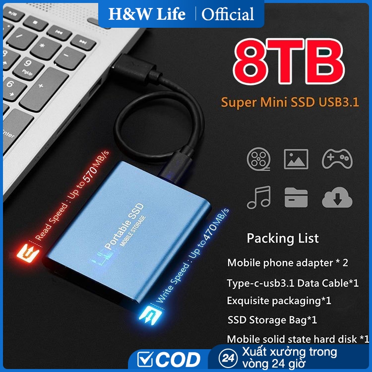 HW Ổ Cứng ssd 1tb 2tb 4tb 8tb, Ổ Lưu Trữ Mini Chuyển Đổi+Đọc Nhanh Bộ Lưu Trữ Di Động, Bộ Chuyển ...