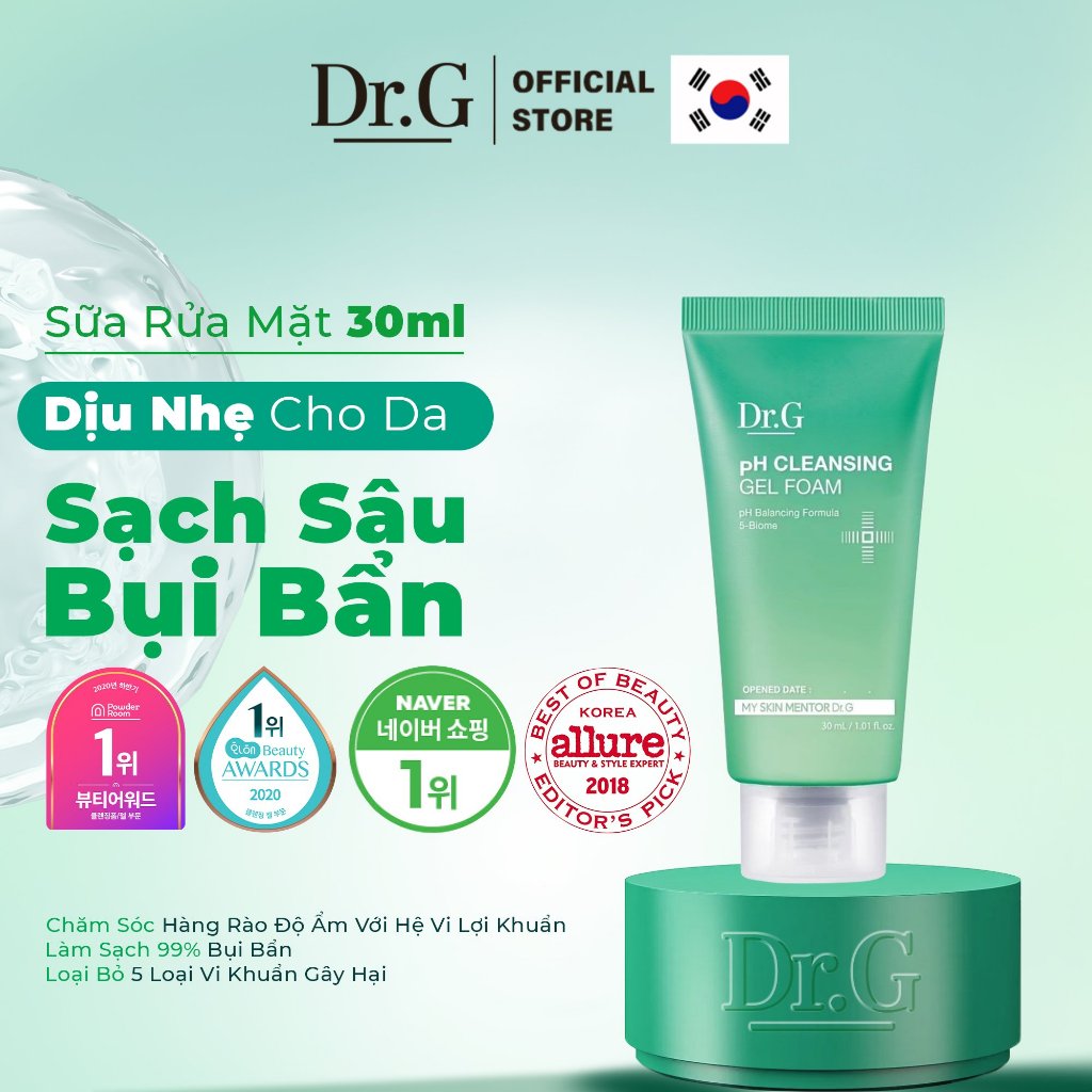 [ Dung tích 30ml] Sữa Rửa Mặt Dr.G PH Cleansing Gel Foam Duy Trì PH Tạo Bọt Mịn Làm Sạch Sâu ...