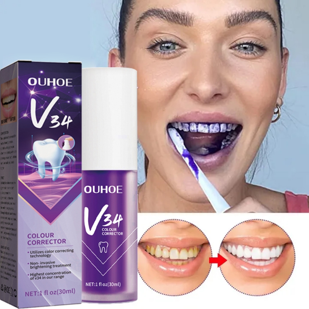 Kem đánh răng làm trắng răng tím OUHOE V34 để vệ sinh răng miệng và phục hồi răng | Shopee Việt Nam