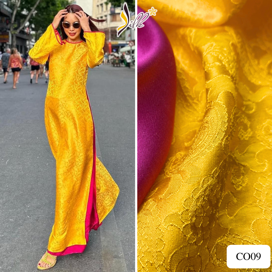 Lụa may áo dài - SILK – hoa văn phượng vũ màu vàng – CO09 | Shopee Việt Nam